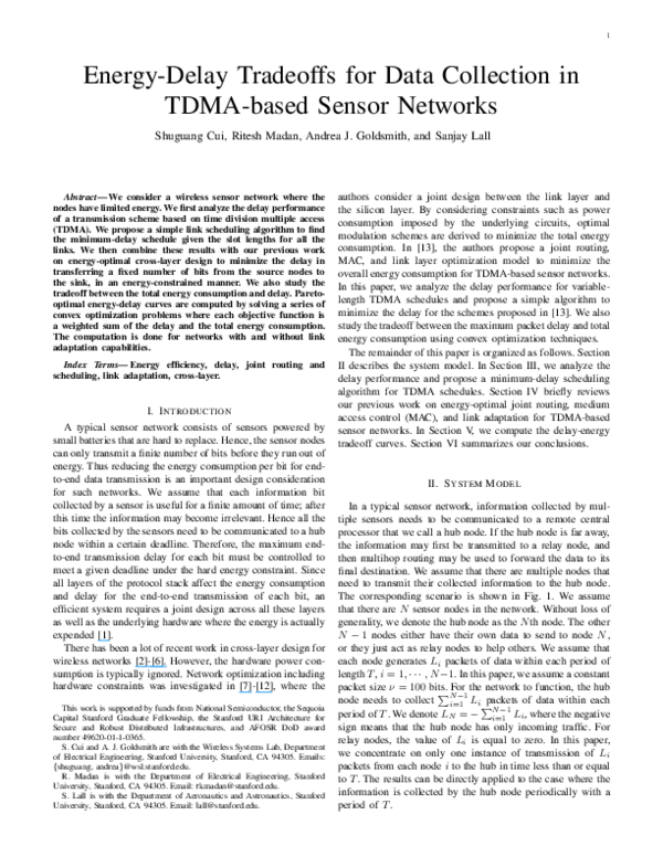Pdf Energy Delay Tradeoffs For Data Collection In Tdma Based Sensor Networks