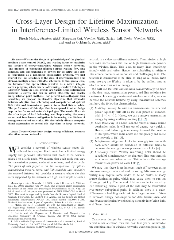 Pdf Cross Layer Design For Lifetime Maximization In Interference
