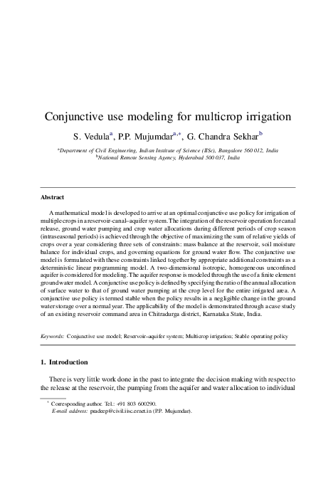 Pdf Conjunctive Use Modeling For Multicrop Irrigation