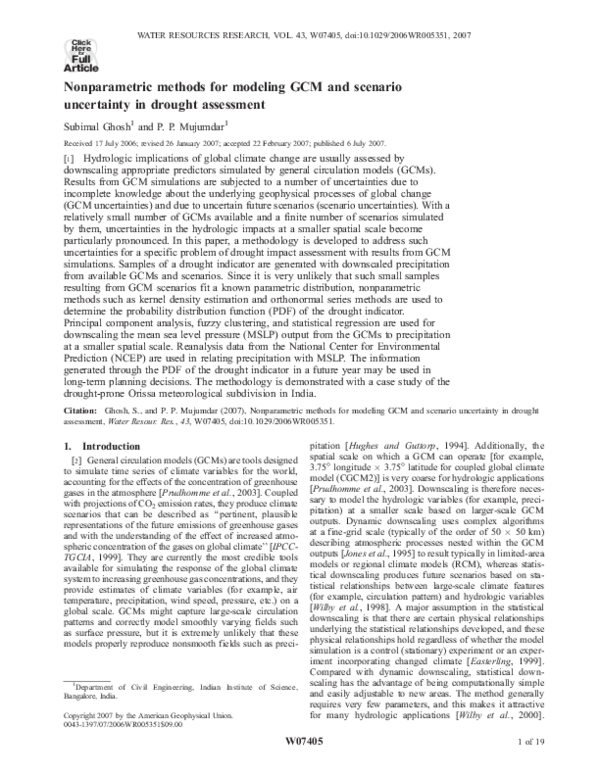 (PDF) Nonparametric methods for modeling GCM and scenario uncertainty in drought assessment