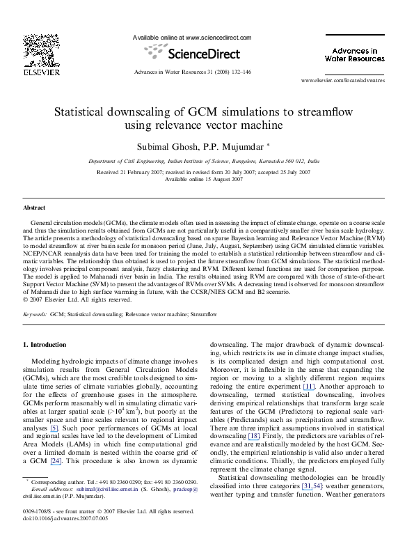 (PDF) Statistical downscaling of GCM simulations to streamflow using ...
