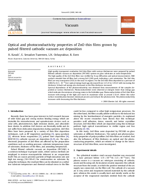 (PDF) Optical and photoconductivity properties of ZnO thin films grown ...