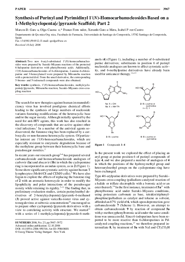 (PDF) New Homocarbanucleosides from Pyrimidine/Purine