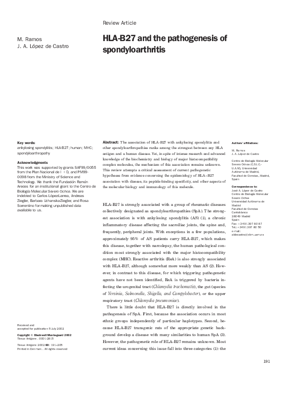 (PDF) HLA-B27 and the pathogenesis of spondyloarthritis