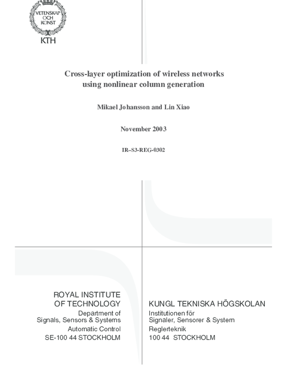 Pdf Cross Layer Optimization Of Wireless Networks Using Nonlinear