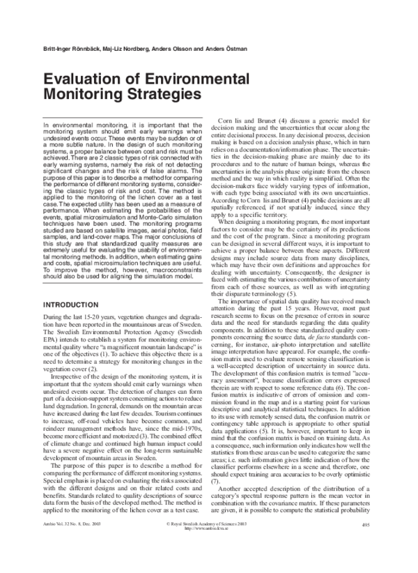 (PDF) Evaluation of Environmental Monitoring Strategies