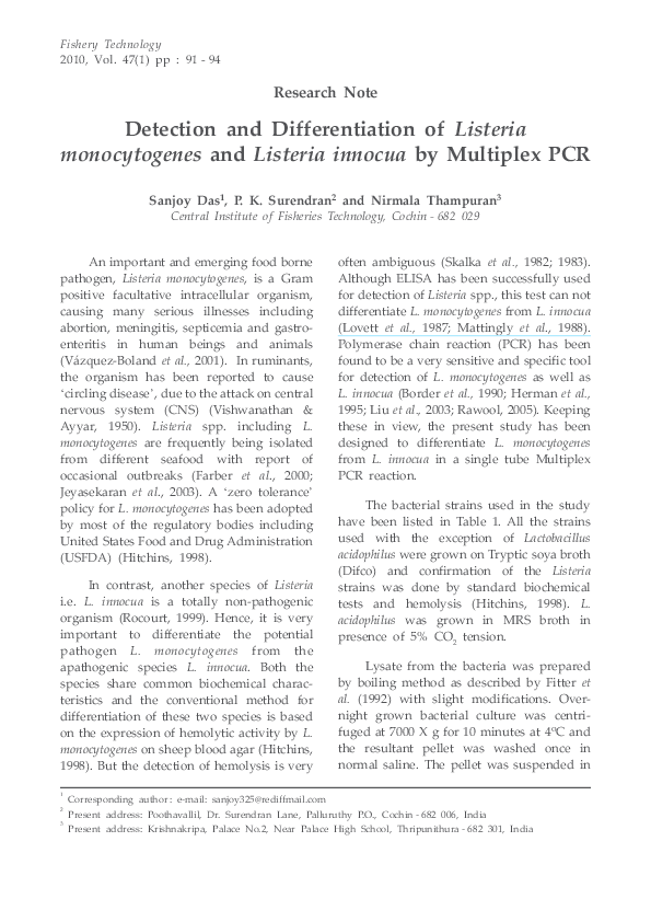 (PDF) Detection and Differentiation of Listeria monocytogenes and ...