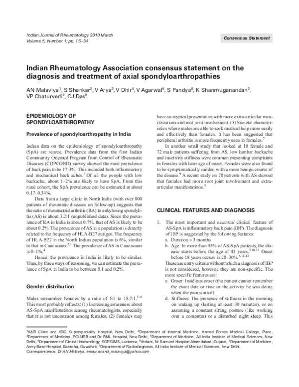 (PDF) Indian Rheumatology Association consensus statement on the diagnosis and treatment of ...