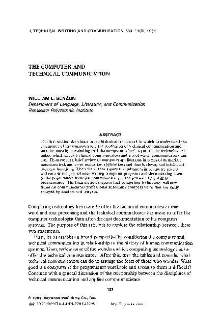 (PDF) The Computer and Technical Communication