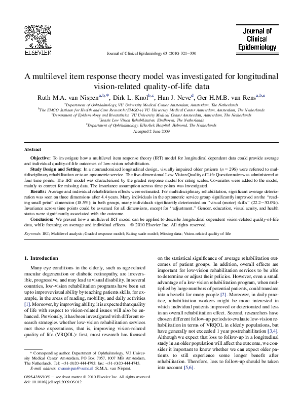(PDF) A multilevel item response theory model was investigated for longitudinal vision-related ...