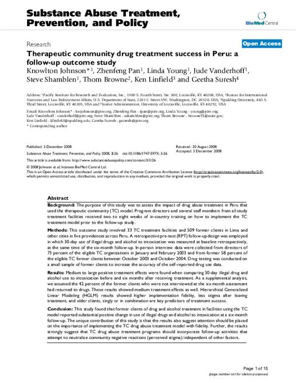 (PDF) Therapeutic community drug treatment success in Peru: a follow-up ...