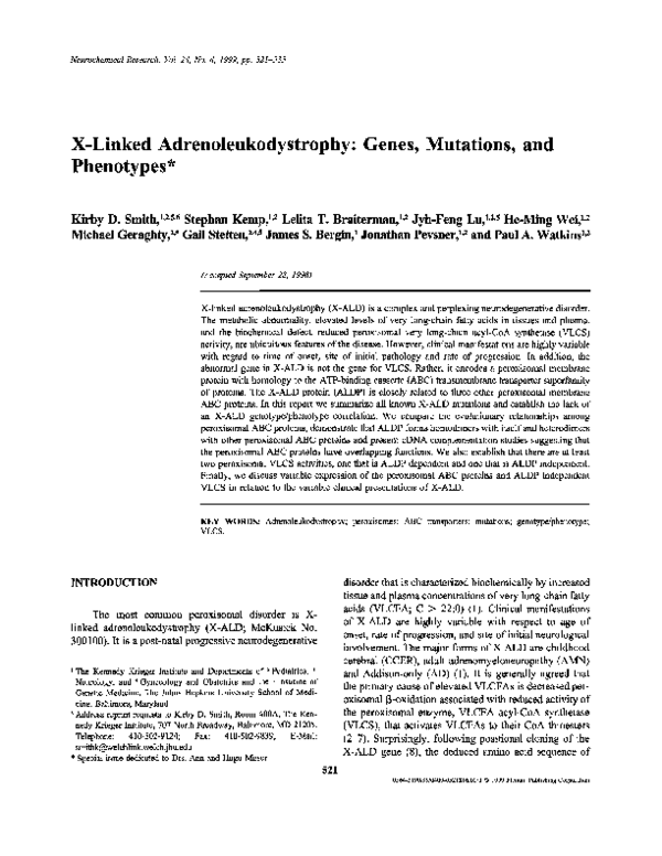 (PDF) X-linked adrenoleukodystrophy: genes, mutations, and phenotypes