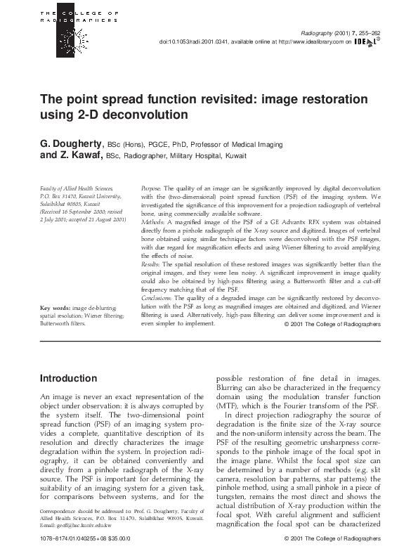 Pdf The Point Spread Function Revisited Image Restoration Using 2 D Deconvolution