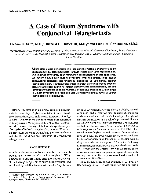 (PDF) A Case of Bloom Syndrome with Conjunctival Telangiectasia ...