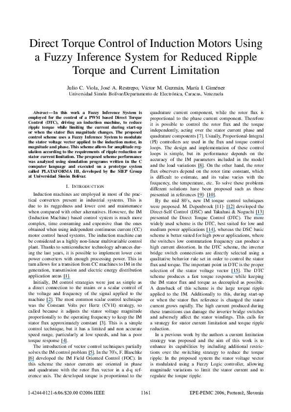 (PDF) Direct Torque Control of Induction Motors Using a Fuzzy Inference System for Reduced ...
