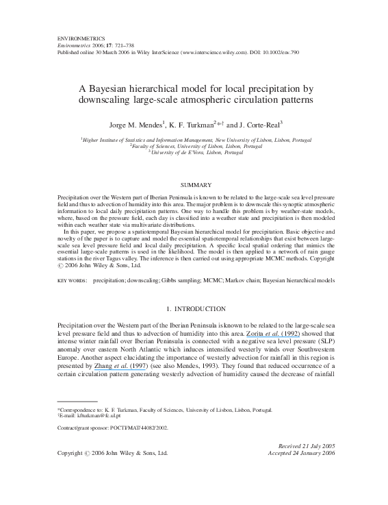 Pdf A Bayesian Hierarchical Model For Local Precipitation By