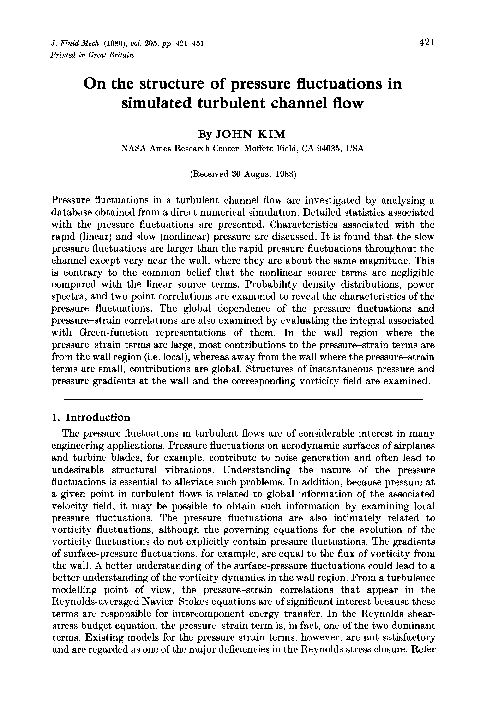 (PDF) On the structure of pressure fluctuations in simulated turbulent channel flow