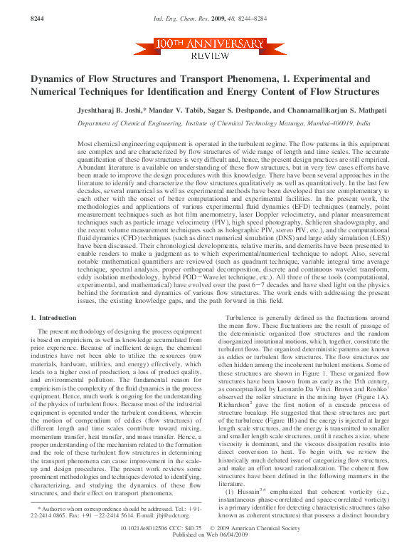 (PDF) Dynamics of Flow Structures and Transport Phenomena, 1. Experimental and Numerical ...