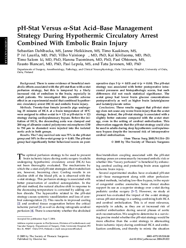 (PDF) pH-Stat Versus α-Stat Acid–Base Management Strategy During ...