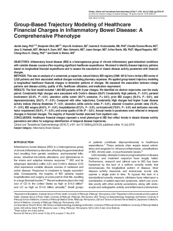 (PDF) Group-Based Trajectory Modeling of Healthcare Financial Charges in Inflammatory Bowel ...
