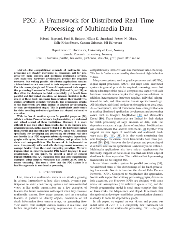 Pdf P2g A Framework For Distributed Real Time Processing Of