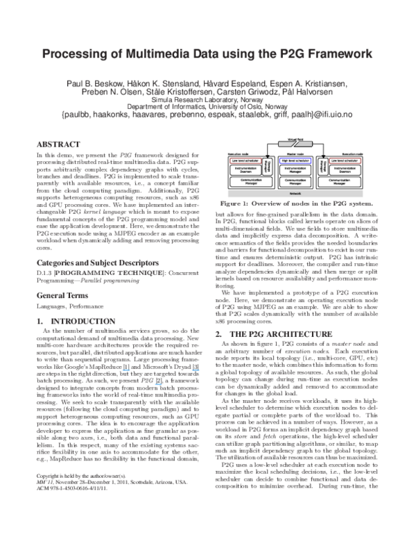(PDF) Processing of multimedia data using the P2G framework