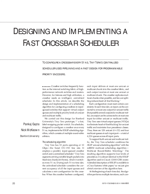 Pdf Designing And Implementing A Fast Crossbar Scheduler