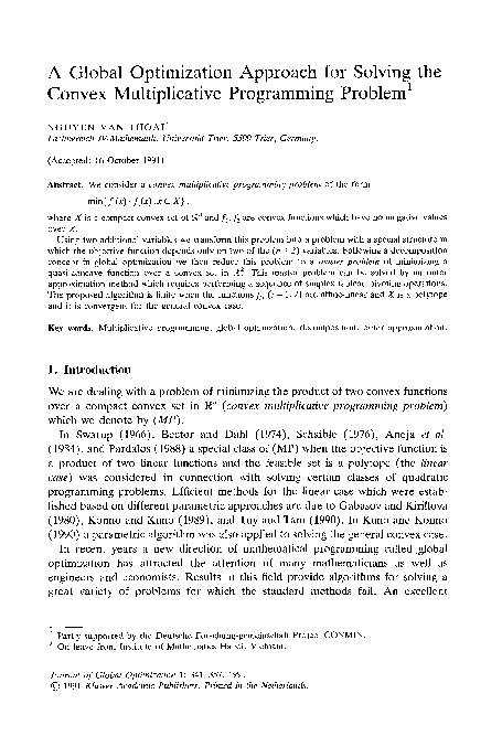 Pdf A Global Optimization Approach For Solving The Convex Multiplicative Programming Problem