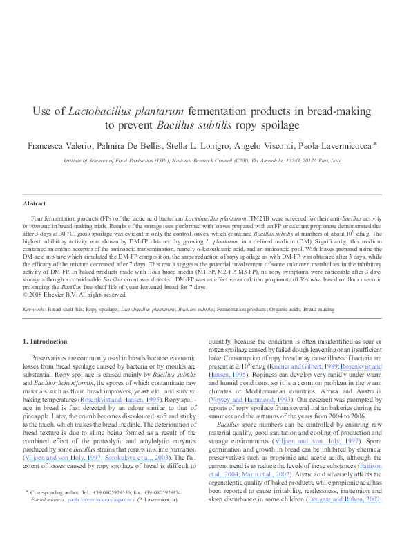 (PDF) Use of Lactobacillus plantarum fermentation products in bread ...