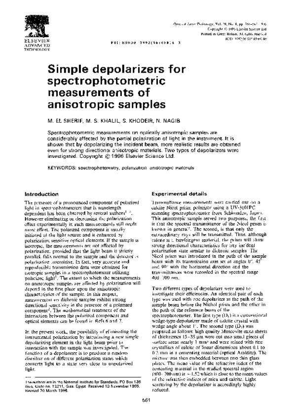 (PDF) Simple depolarizers for spectrophotometric measurements of ...