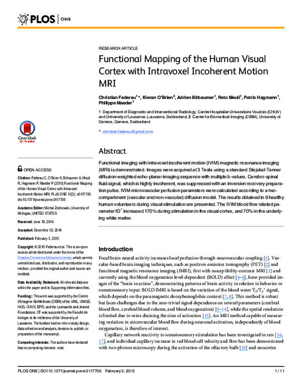 (PDF) Functional mapping of the human visual cortex with intravoxel incoherent motion MRI