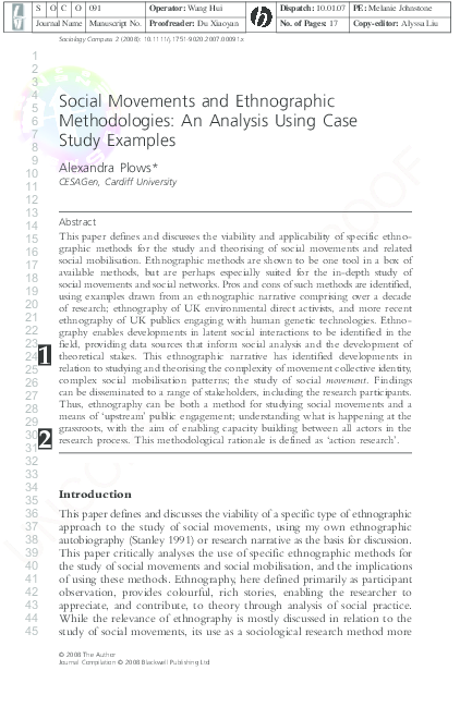 (PDF) Social movements and ethnographic methodologies: an analysis ...