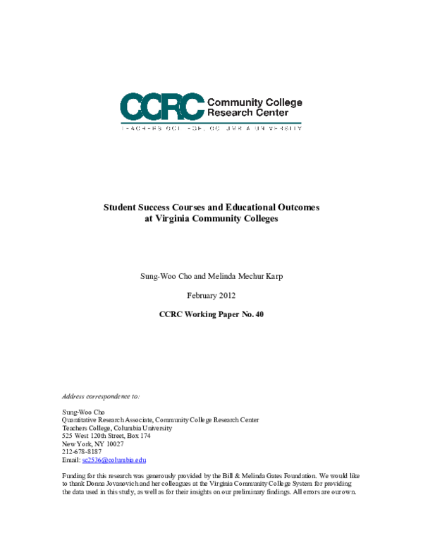 (PDF) Student Success Courses in the Community College: An Exploratory ...