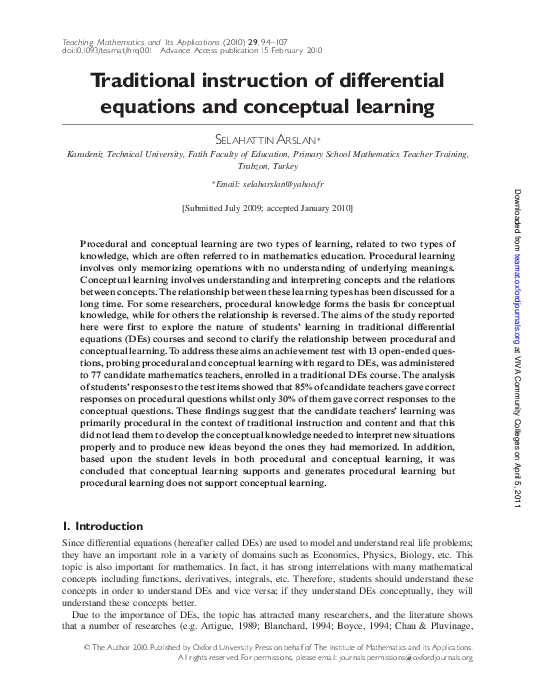 (PDF) Traditional instruction of differential equations and conceptual ...