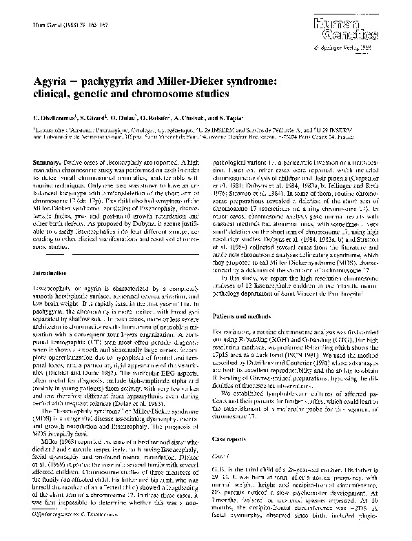 (PDF) Agyria — pachygyria and Miller-Dieker syndrome: clinical, genetic ...