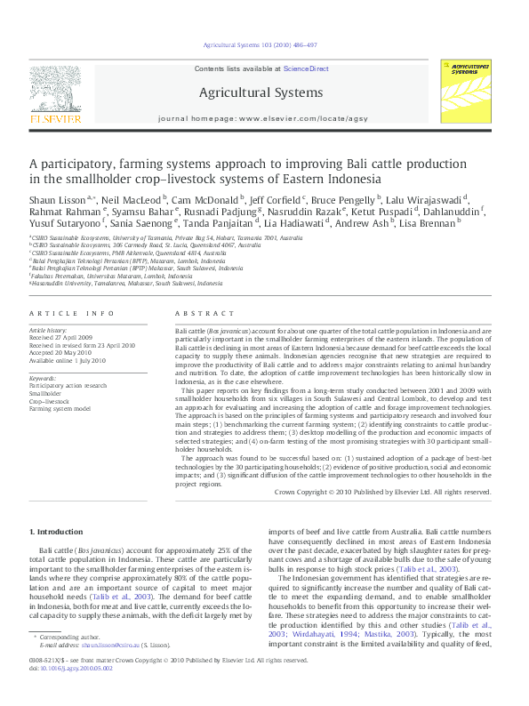 (PDF) A participatory, farming systems approach to improving Bali cattle production in the ...
