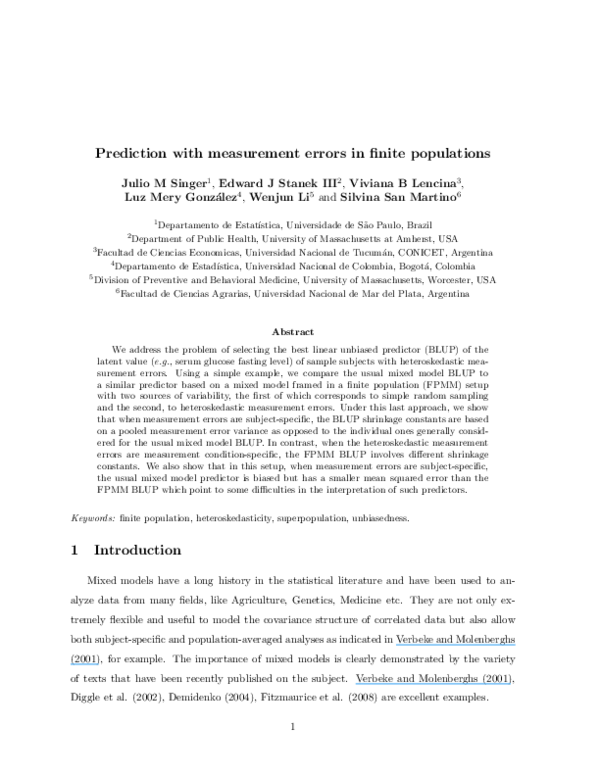 (PDF) Prediction with measurement errors in finite populations