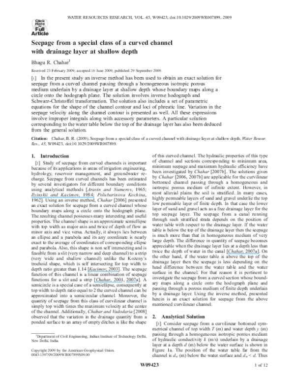 (PDF) Seepage from a special class of a curved channel with drainage ...