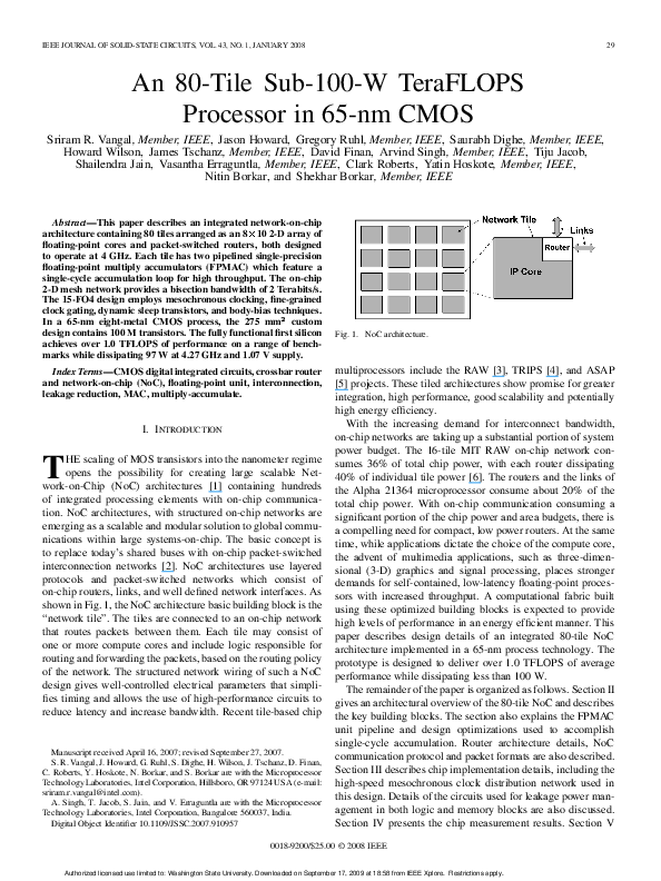(PDF) An 80Tile Sub100-W TeraFLOPS Processor in 65-nm CMOS