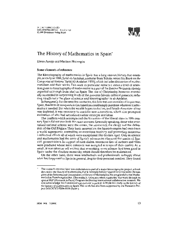 (PDF) The history of mathematics in Spain
