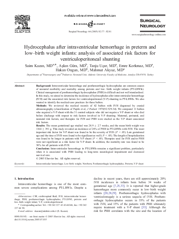 Pdf Hydrocephalus After Intraventricular Hemorrhage In Preterm And