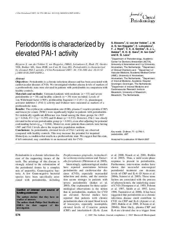 (PDF) Periodontitis is characterized by elevated PAI-1 activity