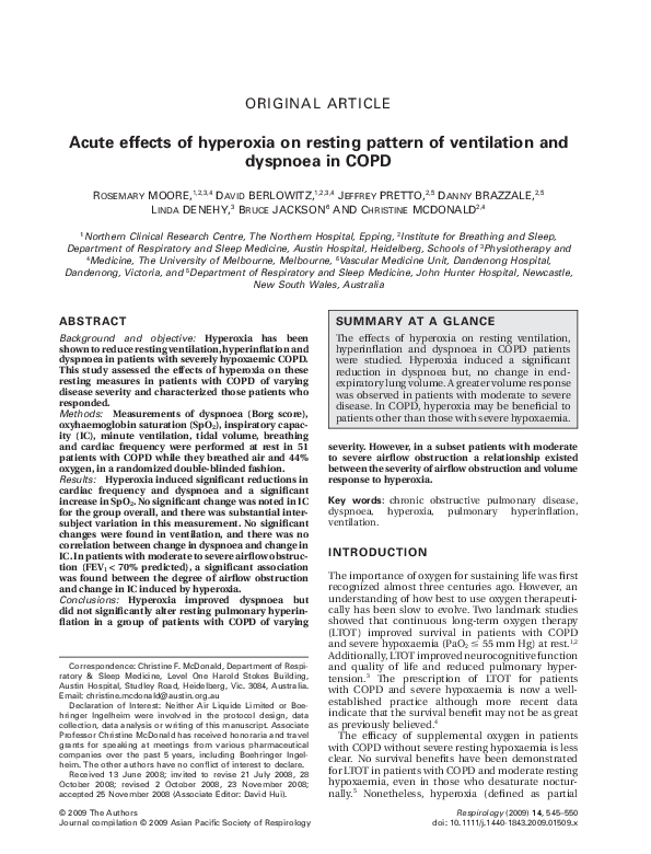 (PDF) Acute effects of hyperoxia on resting pattern of ventilation and ...