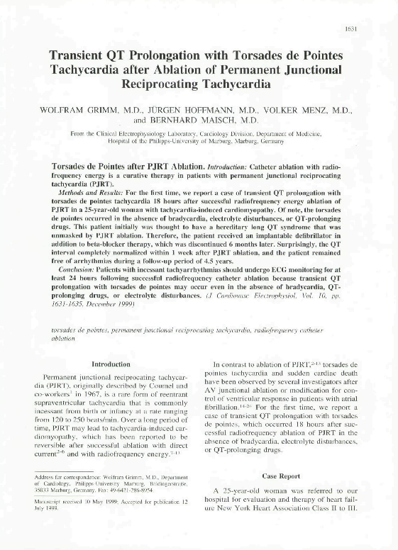 (PDF) A permanent junctional reciprocating tachycardia with atypical location, treated with ...