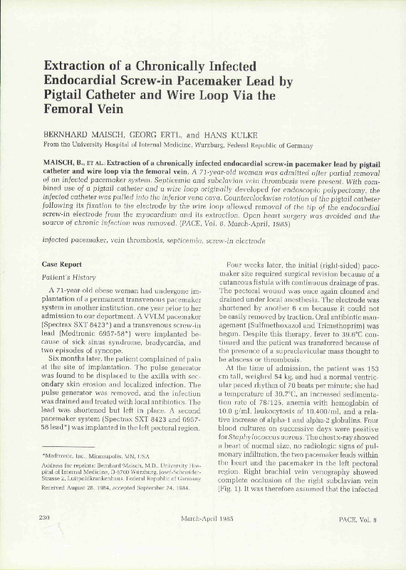 (PDF) Extraction of a Chronically Infected Endocardial Screw-in ...