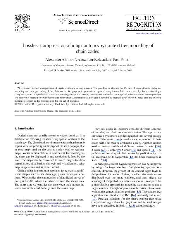 Pdf Lossless Compression Of Map Contours By Context Tree Modeling Of