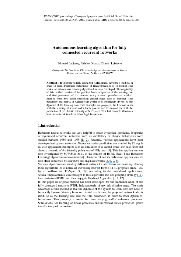(PDF) Autonomous learning algorithm for fully connected recurrent networks