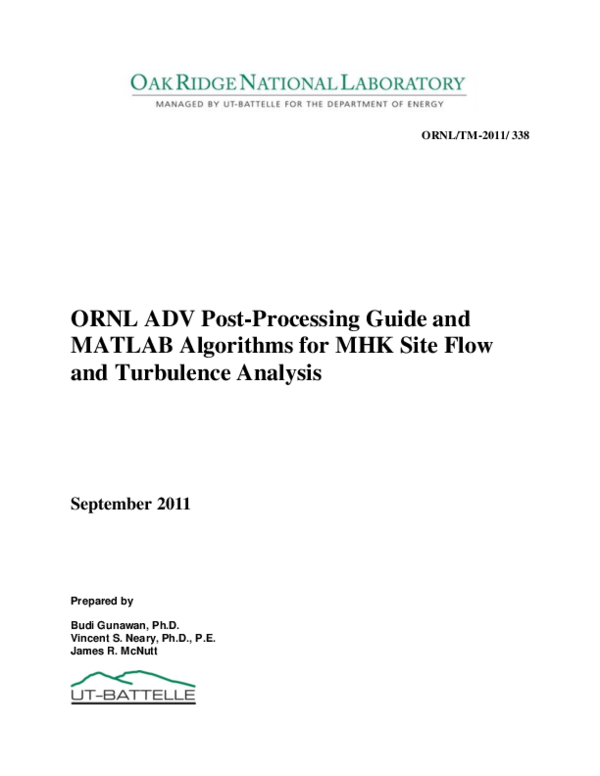 (PDF) ORNL ADV POST-PROCESSING GUIDE AND MATLAB ALGORITHMS FOR MHK SITE ...