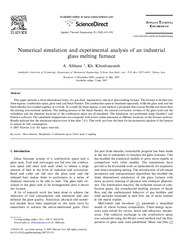 (PDF) Numerical simulation and experimental analysis of an industrial ...