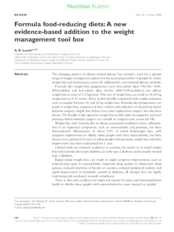 (PDF) Formula food-reducing diets:A new evidence-based addition to the ...